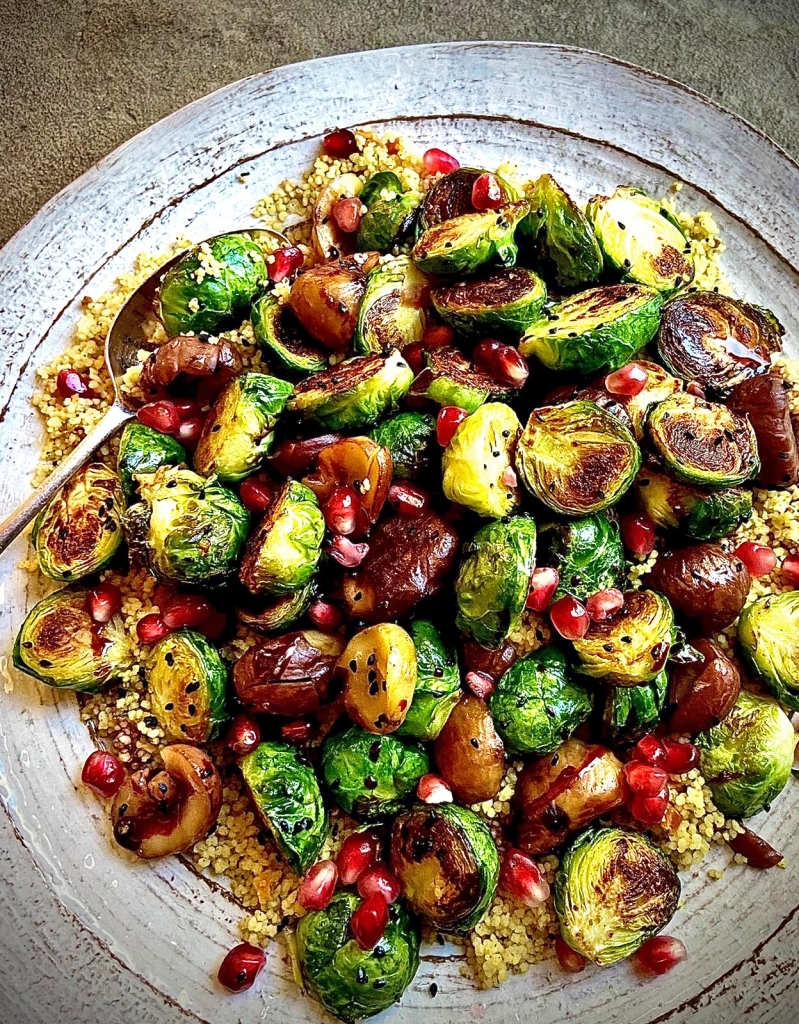 Spice Sensation Charred Sprouts, Chestnuts & Pomegranate - Ainsley Harriott