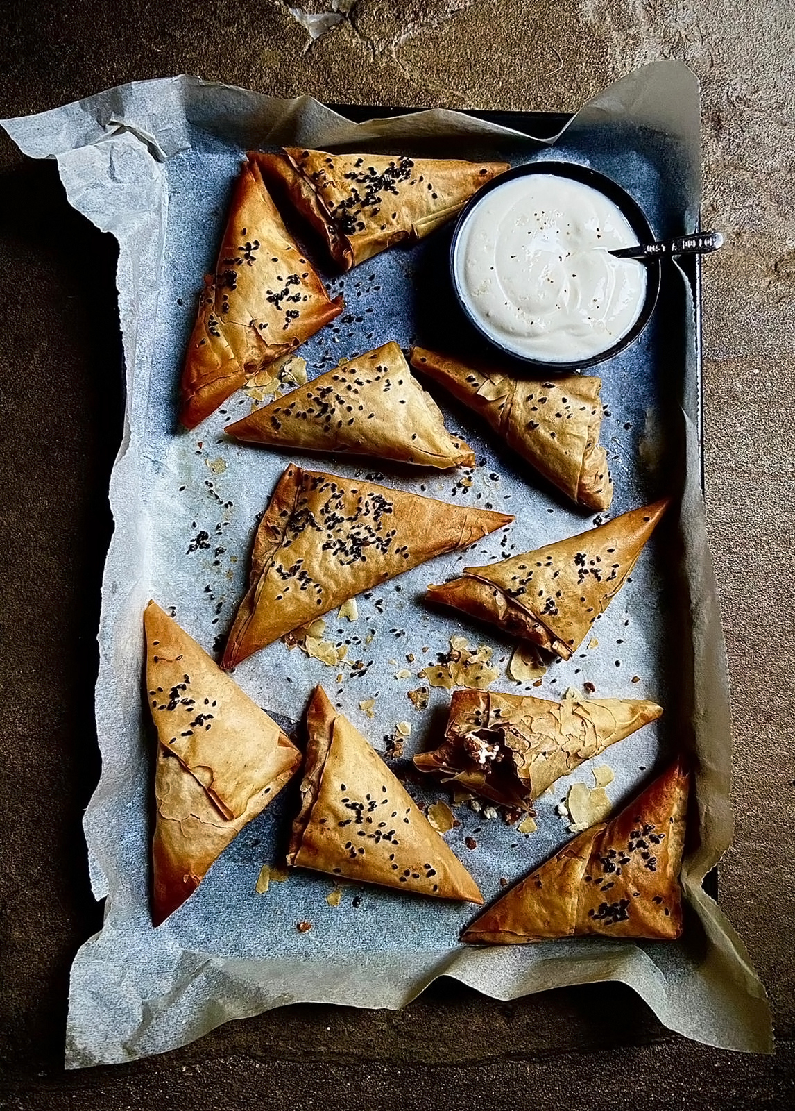 Feta & Grains Filo Parcels with Tahini Yoghurt Dip - Ainsley Harriott