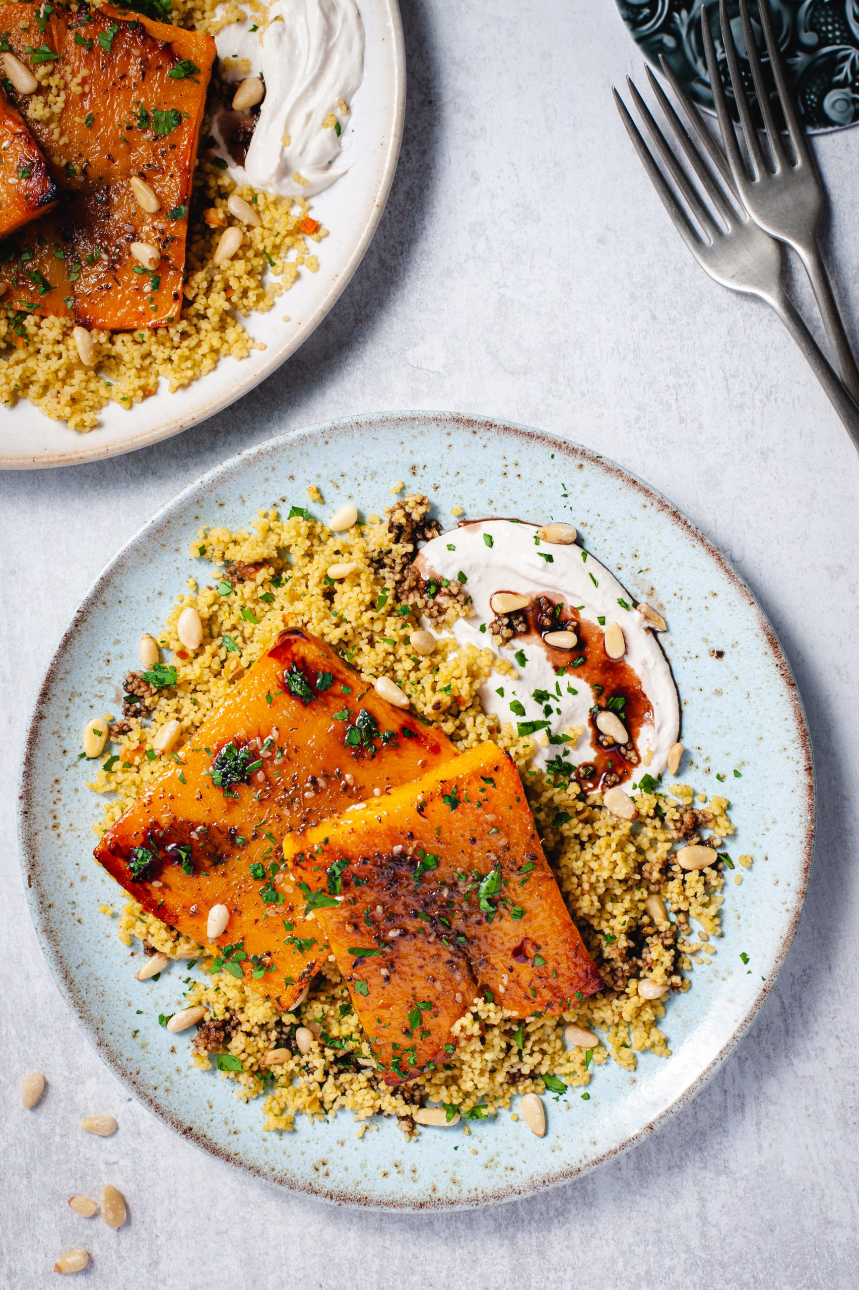 Glazed Za'atar Squash Steaks with Couscous & Tahini - Ainsley Harriott