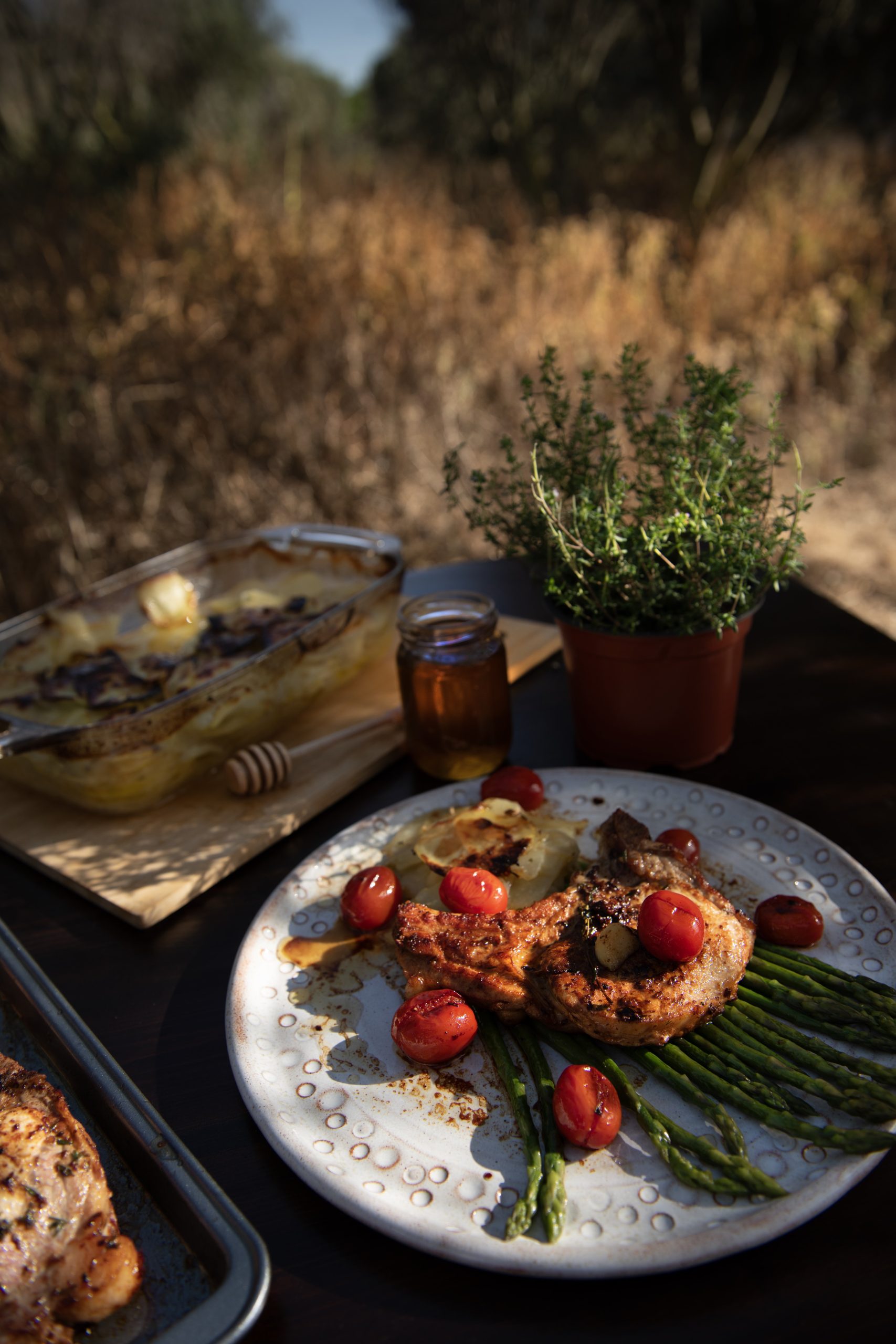 Pan-Fried Thyme & Garlic Pork, Blistered Tomatoes & Maltese Baked ...